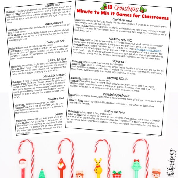 13 Christmas Minute to Win It Games for the Classroom