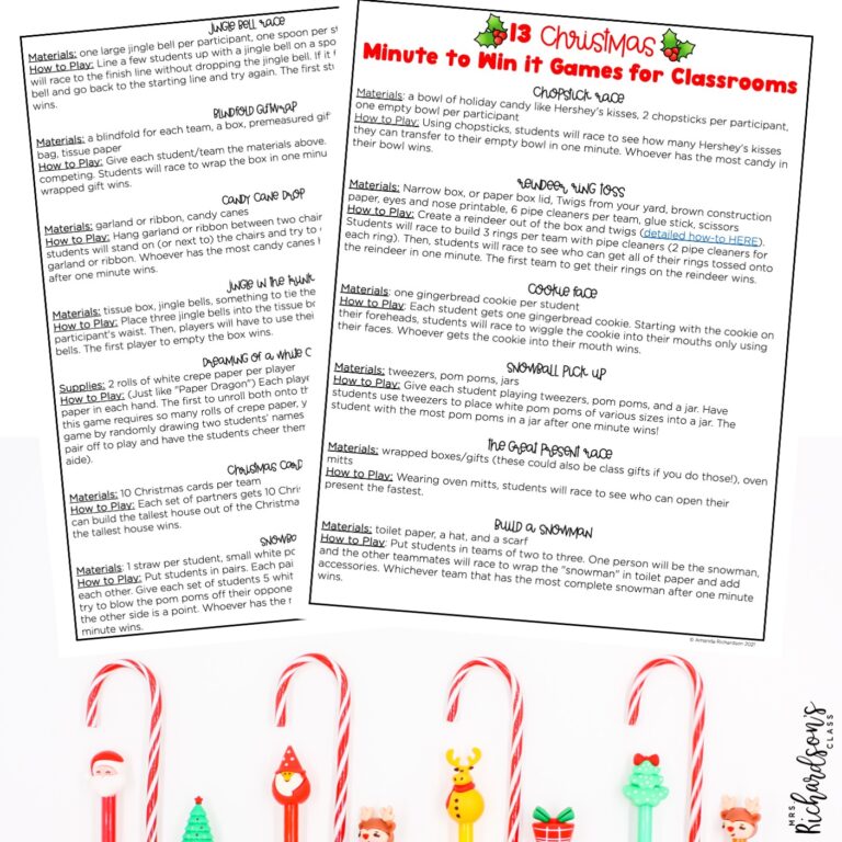 13 Christmas Minute to Win It Games for the Classroom