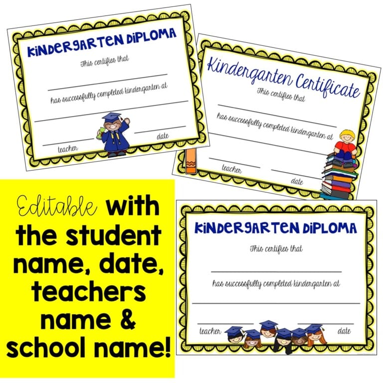 Kindergarten Graduation Editable Certificates, Diplomas, and ...