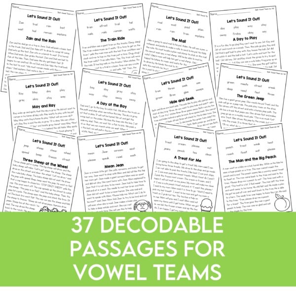 Vowel Team Decodable Passages with Comprehension, Vowel Team Reading ...